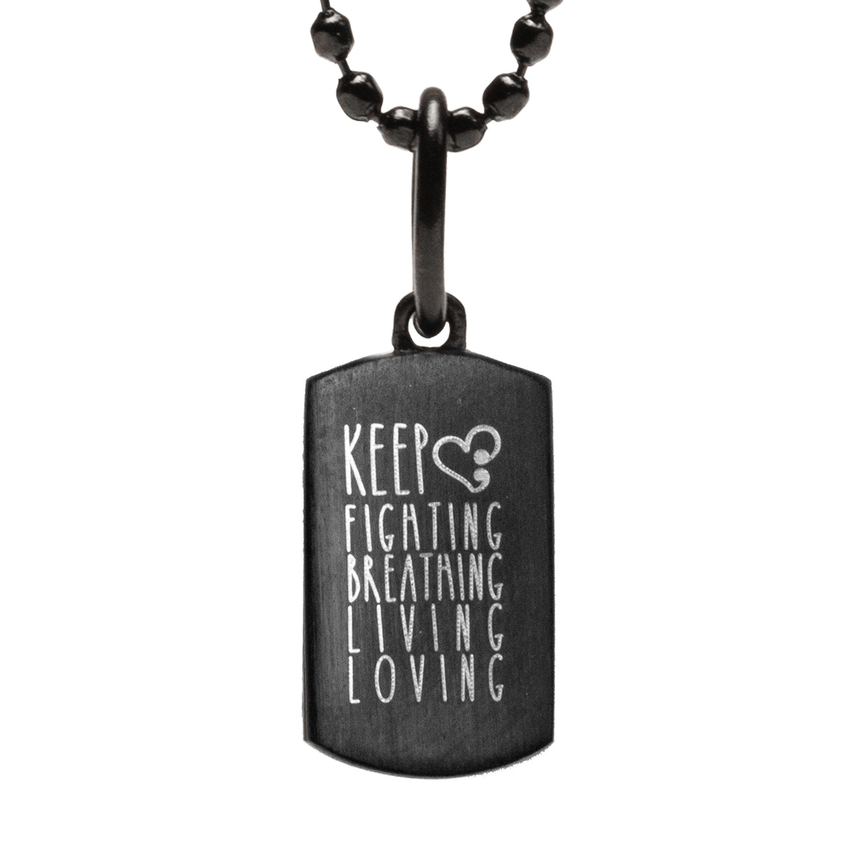 Black "Keep Fighting" Mini Tag Pendant Necklace with Crystals 18-20 ...
